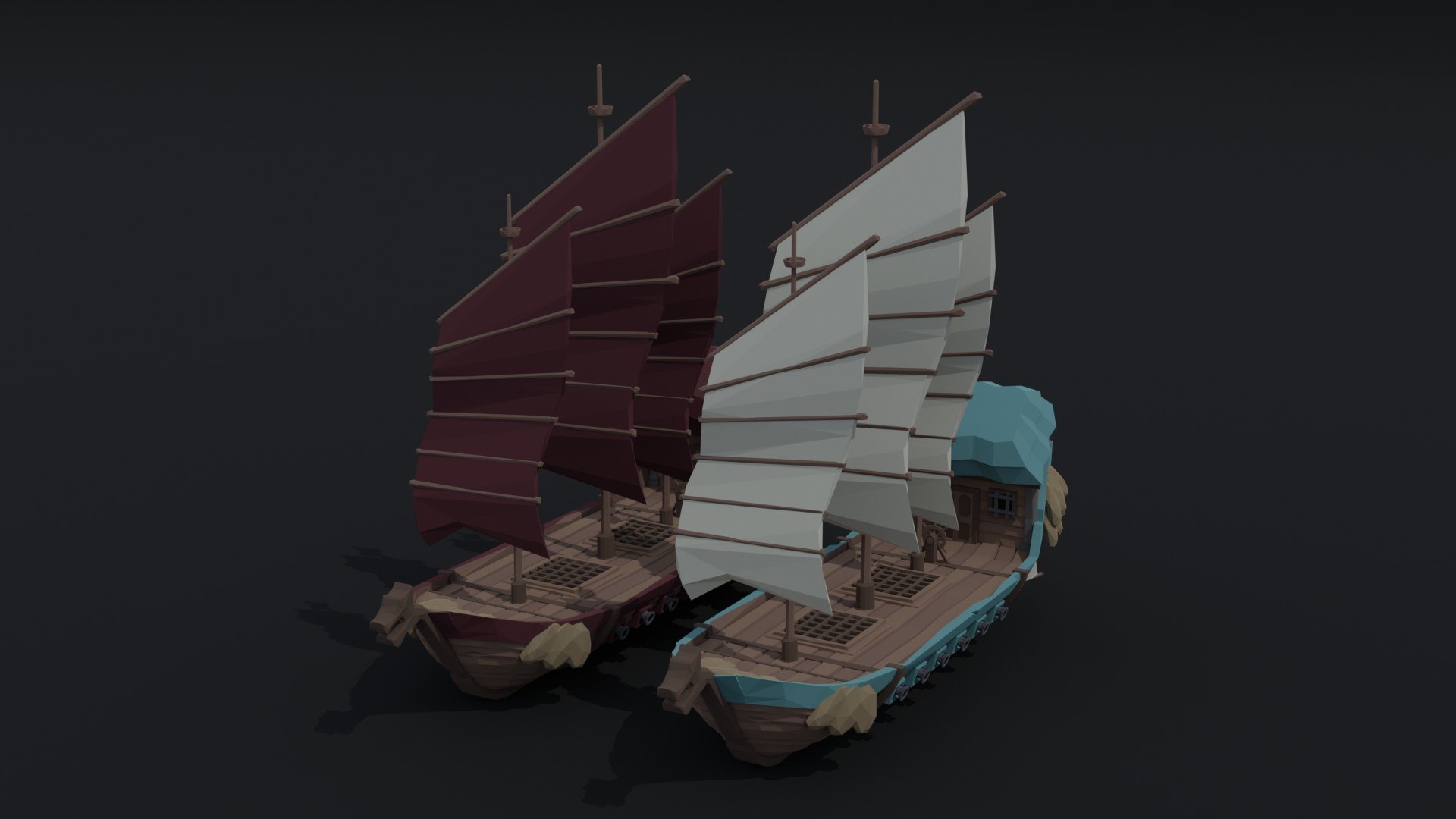 Low-poly Cartoon fantasy asion ships 2 Polygonal 3D model - TurboSquid ...
