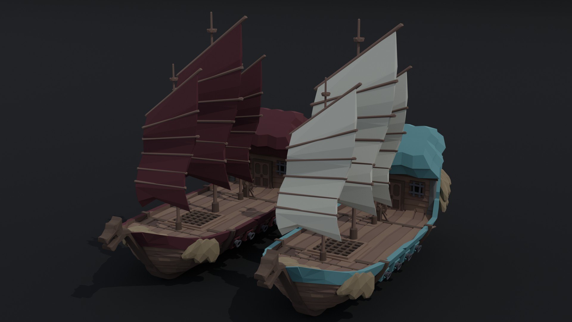Low-poly Cartoon fantasy asion ships 2 Polygonal 3D model - TurboSquid ...