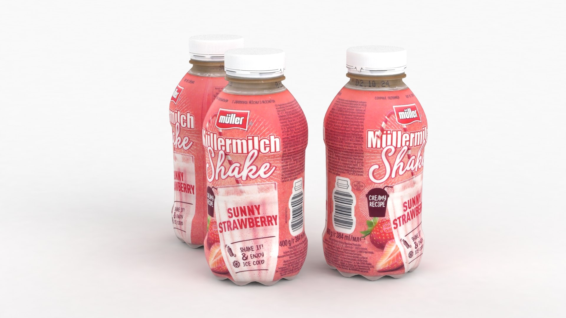 Dairy Bottle Mullermilch Shake Sunny Strawberry 330ml 2024 3D ...