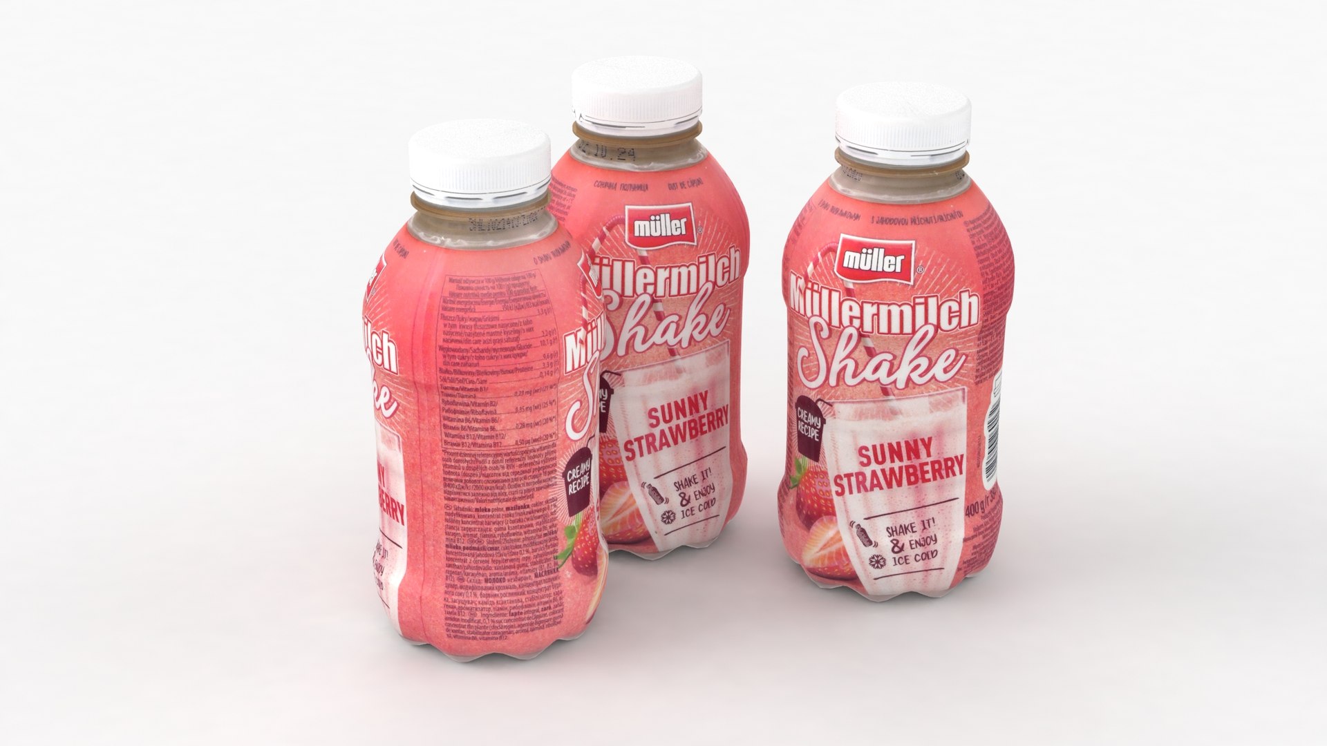 Dairy Bottle Mullermilch Shake Sunny Strawberry 330ml 2024 3D ...