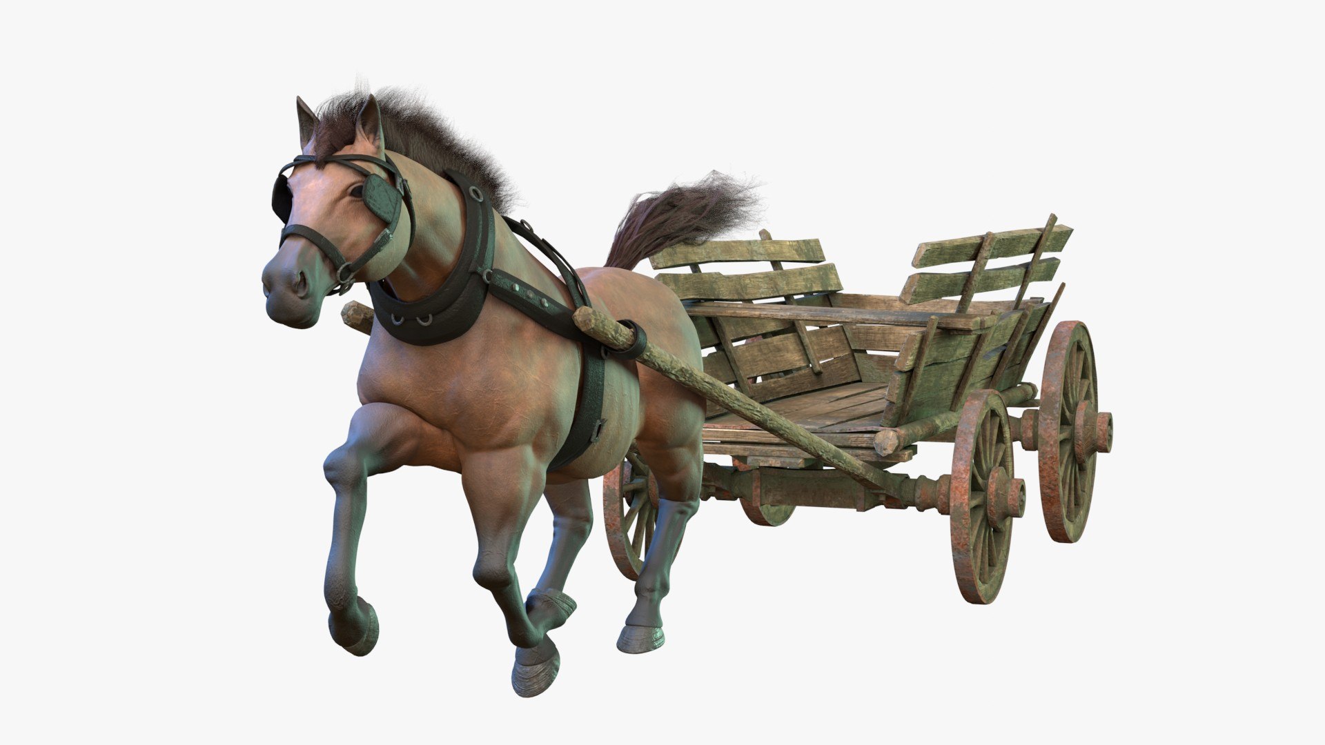 Dray With Horse Rigged 3D - TurboSquid 1740770