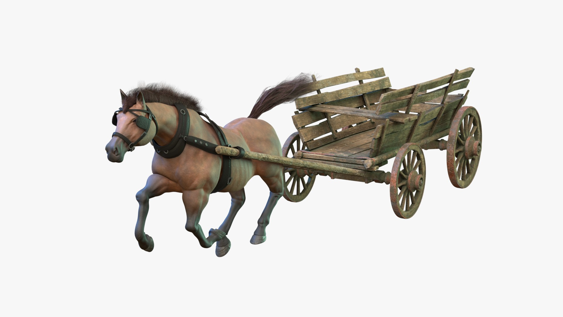 Dray With Horse Rigged 3D - TurboSquid 1740770