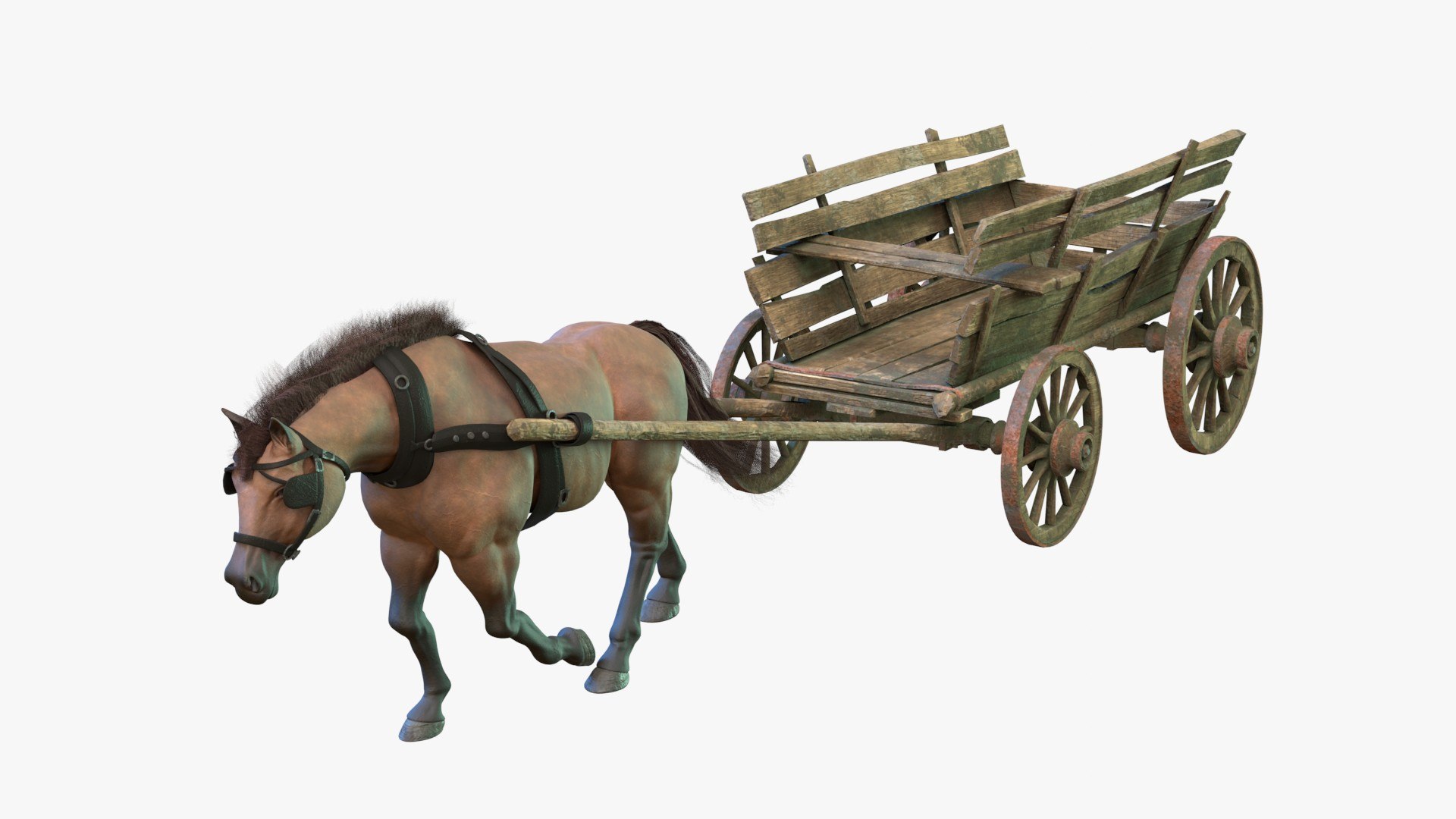 Dray with Horse Rigged 3D - TurboSquid 1740770