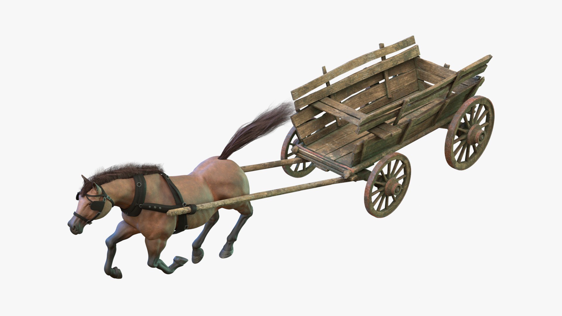 Dray With Horse Rigged 3D - TurboSquid 1740770