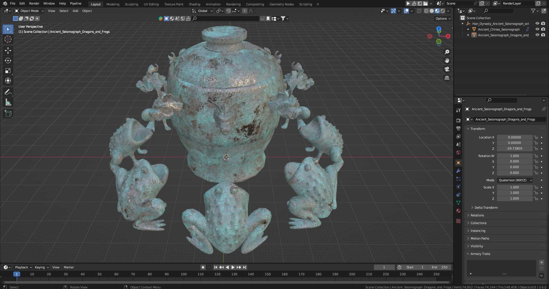 3D Han Dynasty Ancient Seismograph With Patina - TurboSquid 2417953