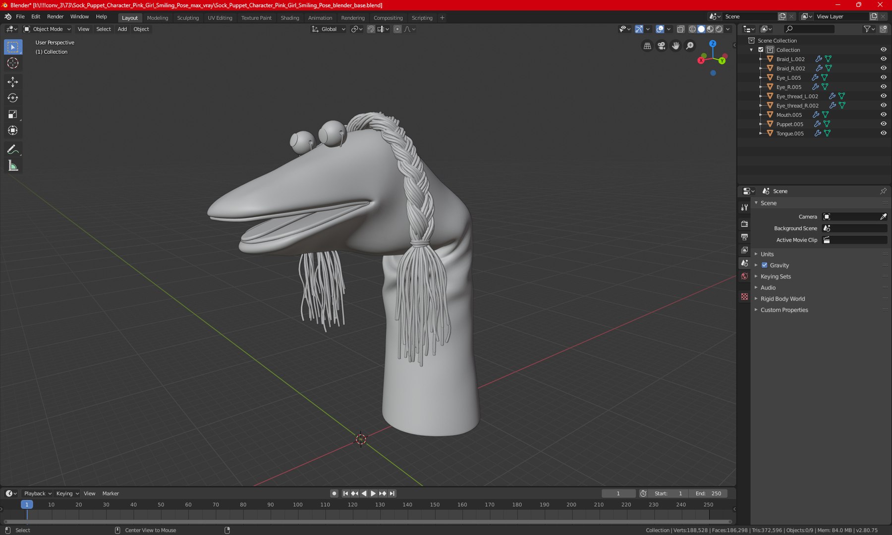 3D Sock Puppet Character Striped Girl Smiling Pose - TurboSquid 2268148