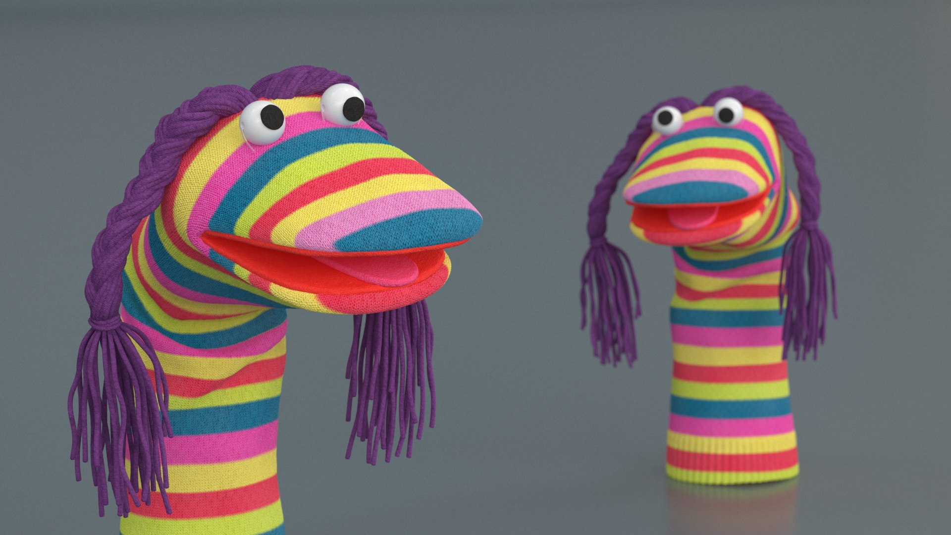 3D Sock Puppet Character Striped Girl Smiling Pose - TurboSquid 2268148