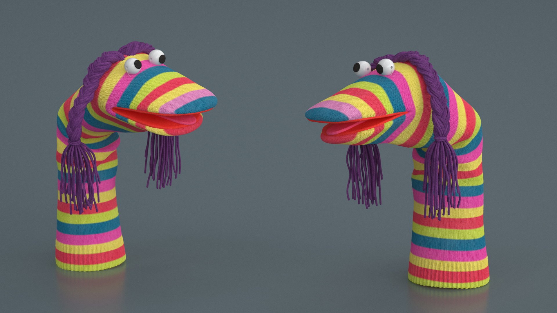 3D Sock Puppet Character Striped Girl Smiling Pose - TurboSquid 2268148