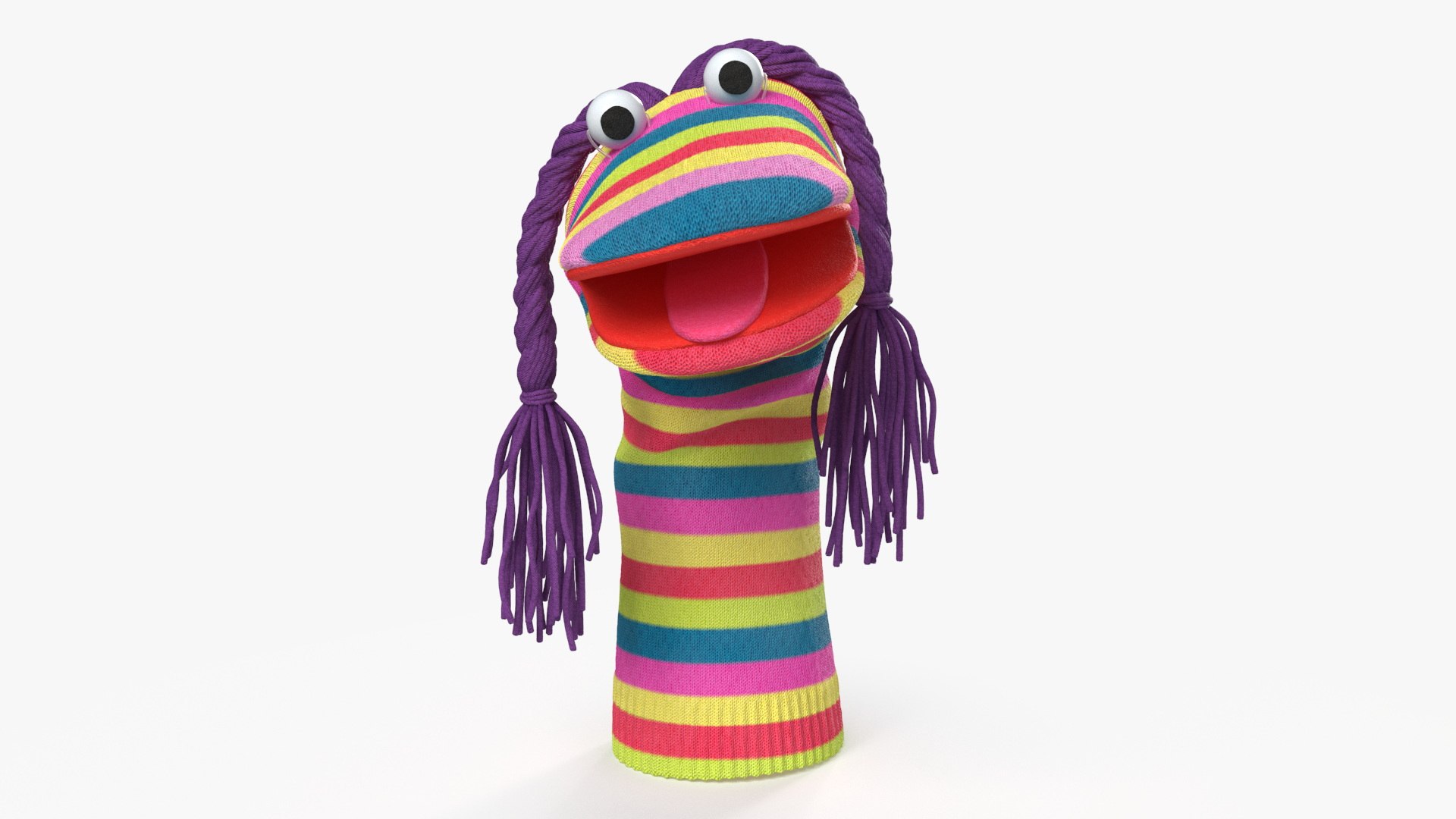 3D Sock Puppet Character Striped Girl Smiling Pose - TurboSquid 2268148