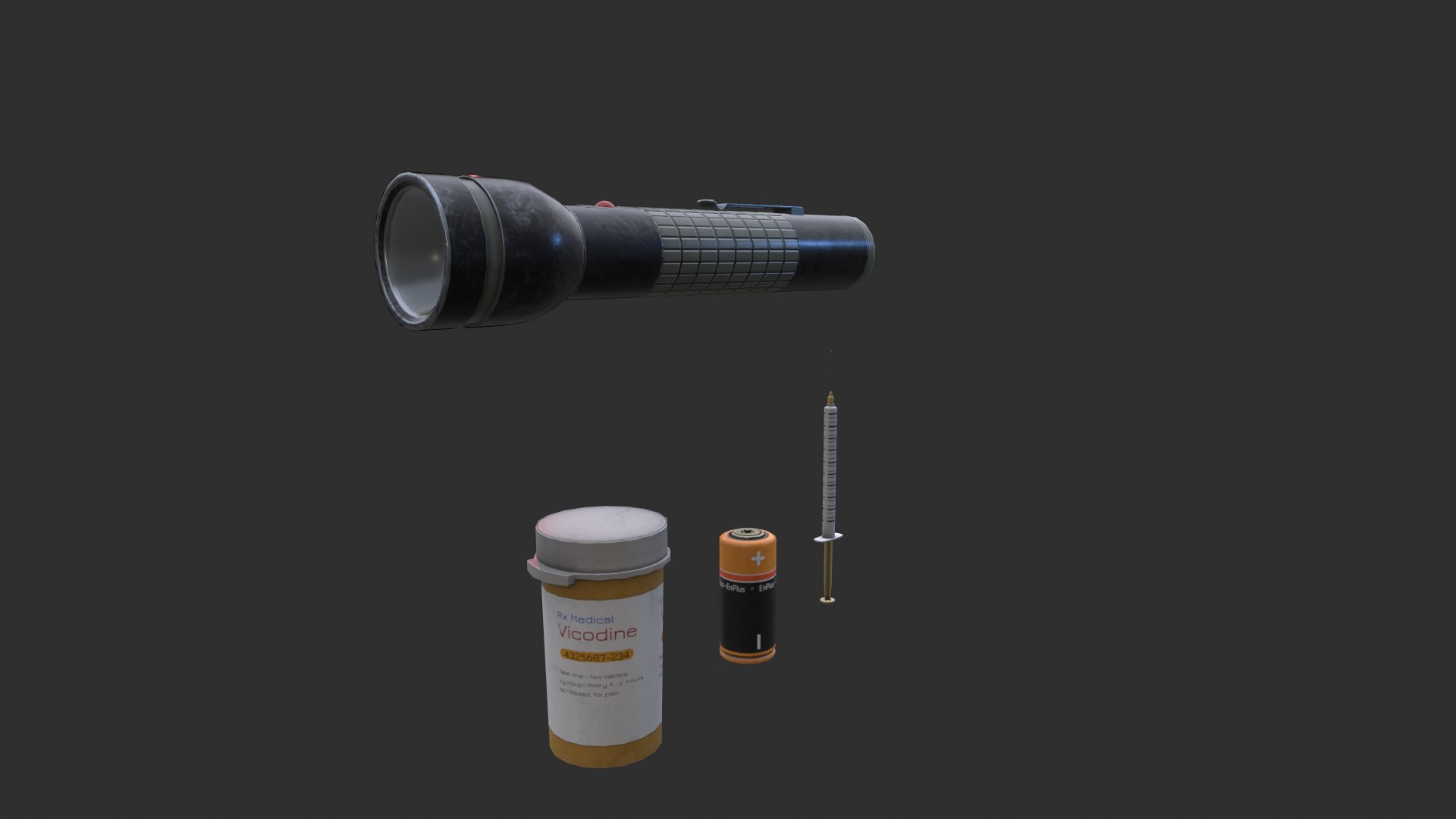 3D Flashlight And Battery And Medicine Bottle And Syringe - TurboSquid ...