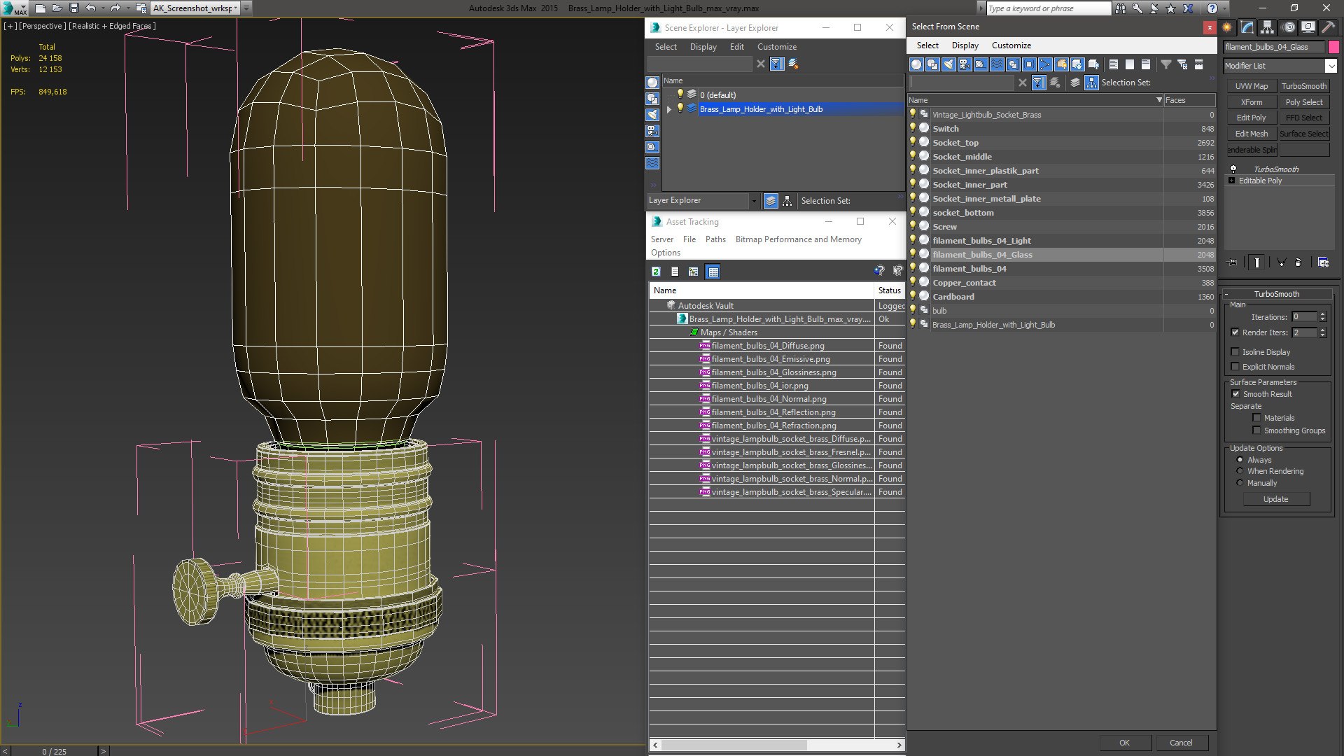 Brass Lamp Holder With Light Bulb 3D Model - TurboSquid 1835882