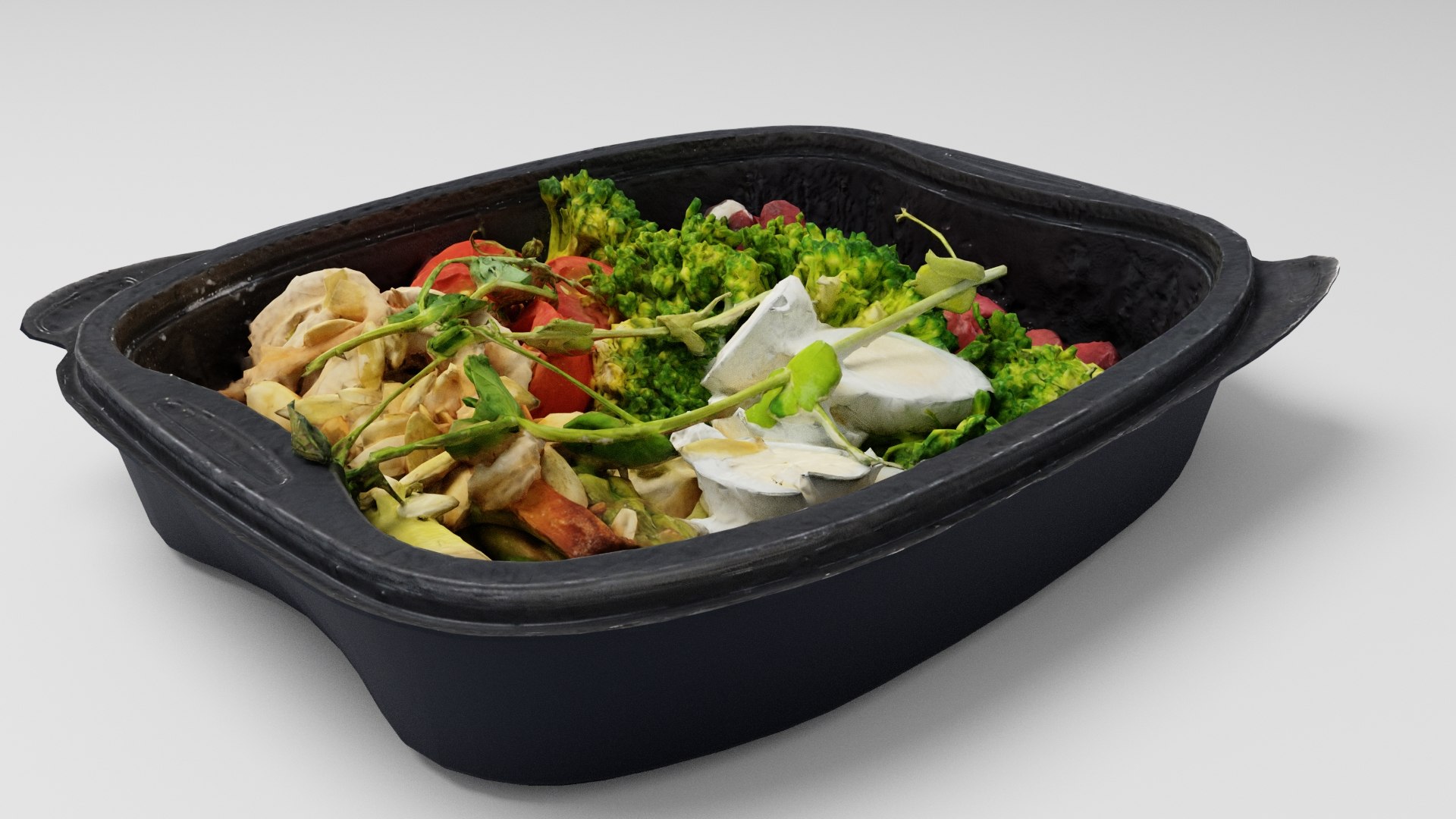 3D Poke bowl lunch box with tomatoes broccoli arugula quail eggs ...
