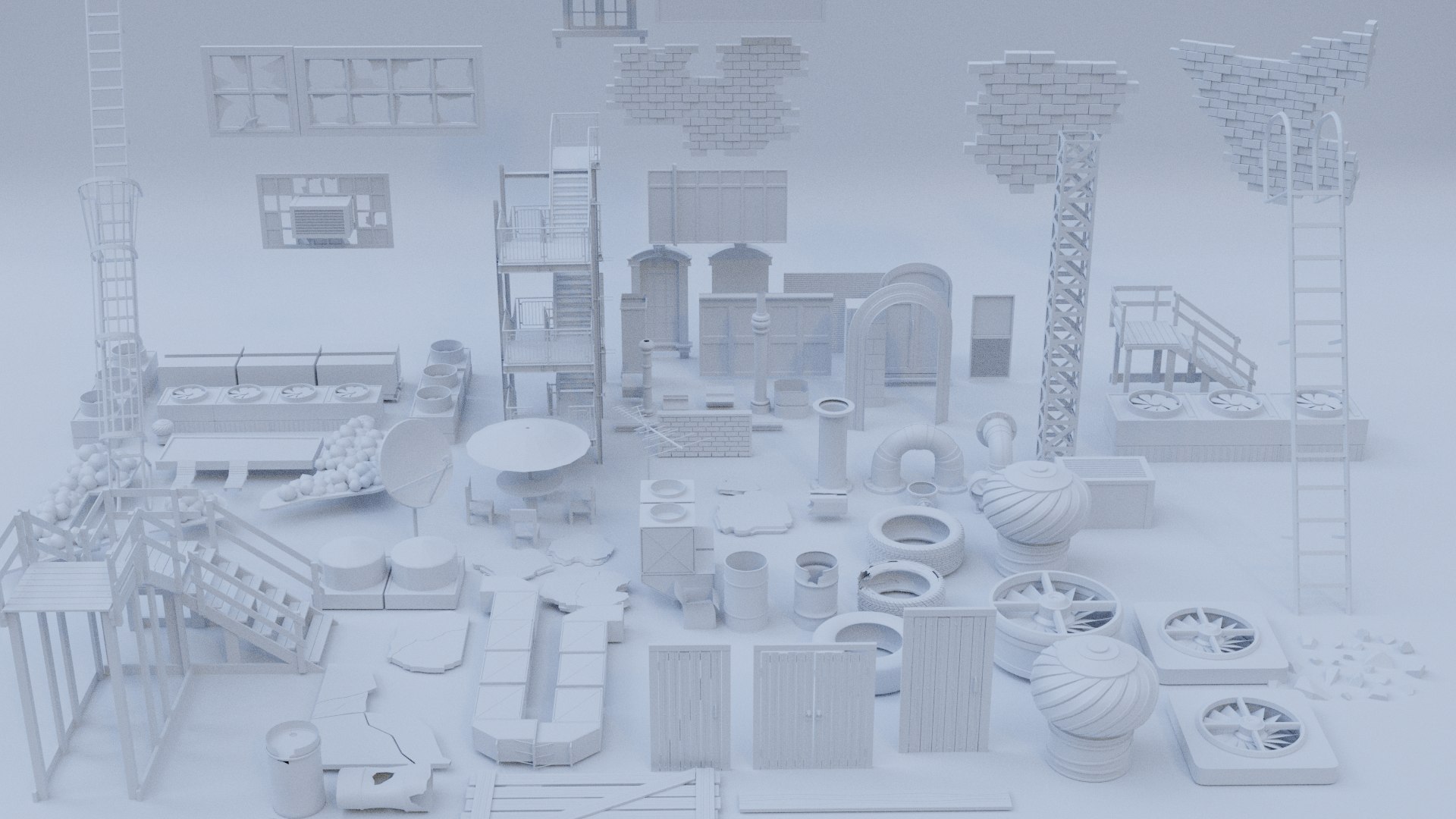 100 Roof Top And Exterior Modular Kitbash 3D - TurboSquid 2144476