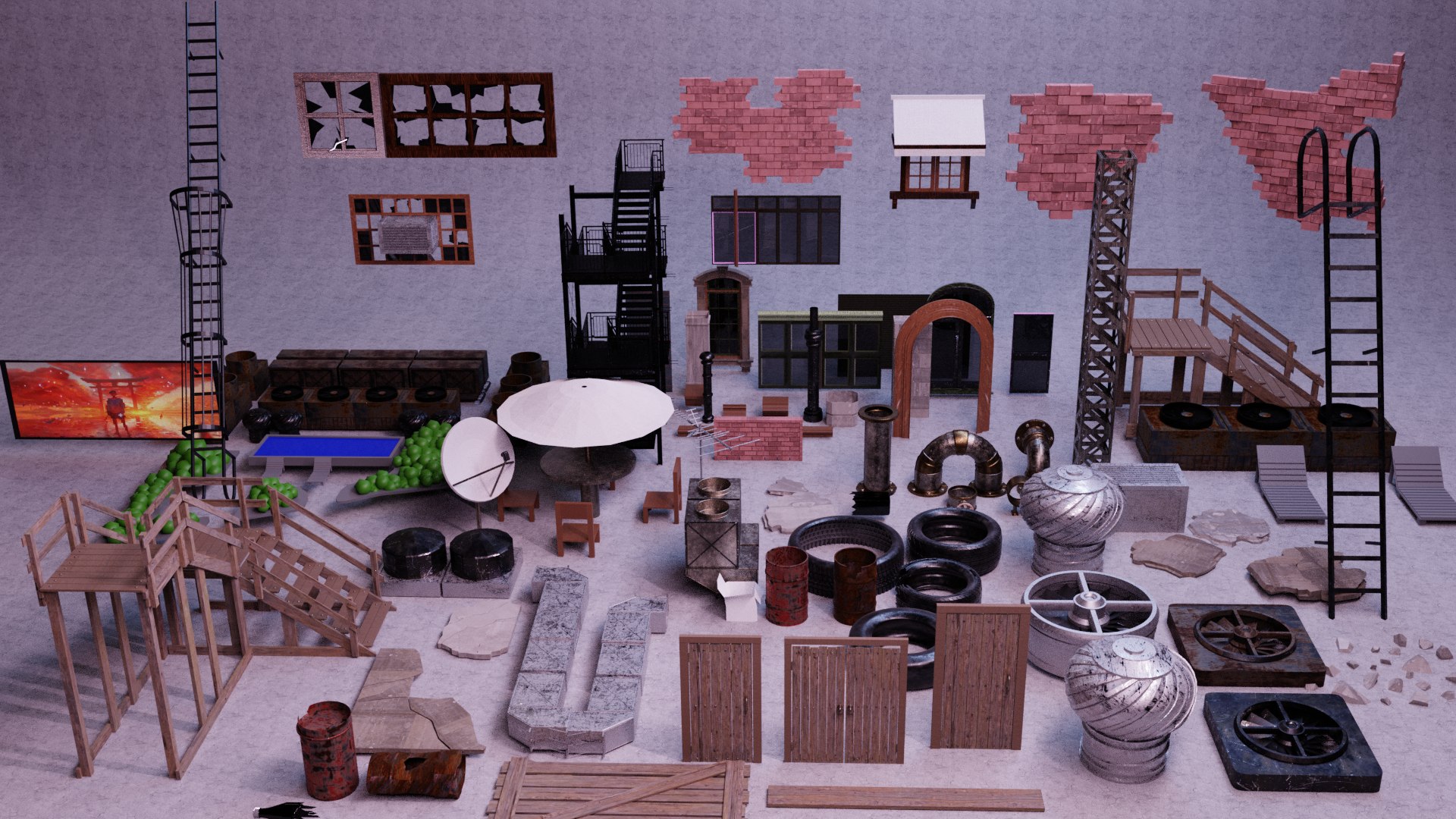 100 Roof Top And Exterior Modular Kitbash 3D - TurboSquid 2144476