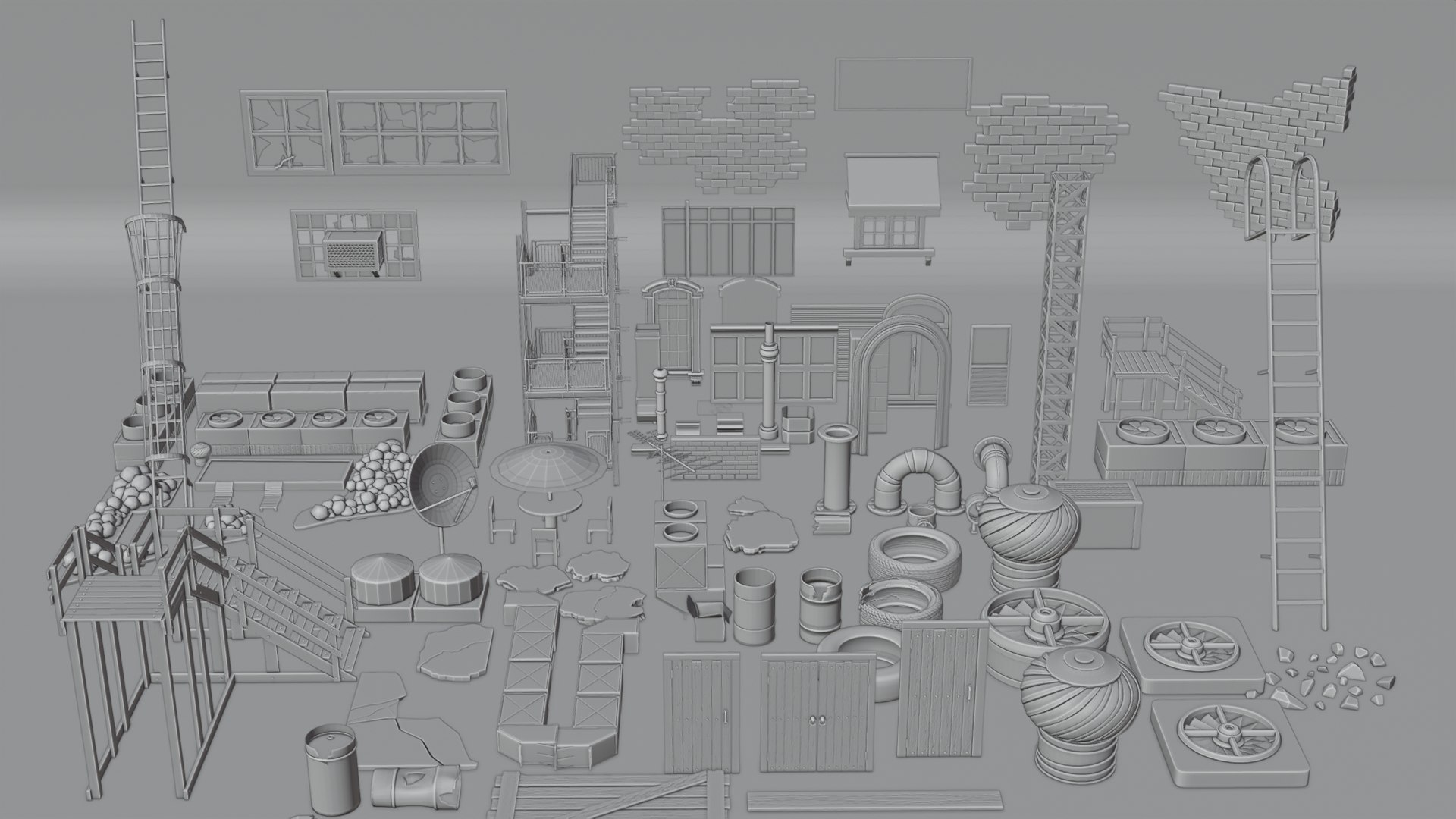 100 Roof Top And Exterior Modular Kitbash 3D - TurboSquid 2144476