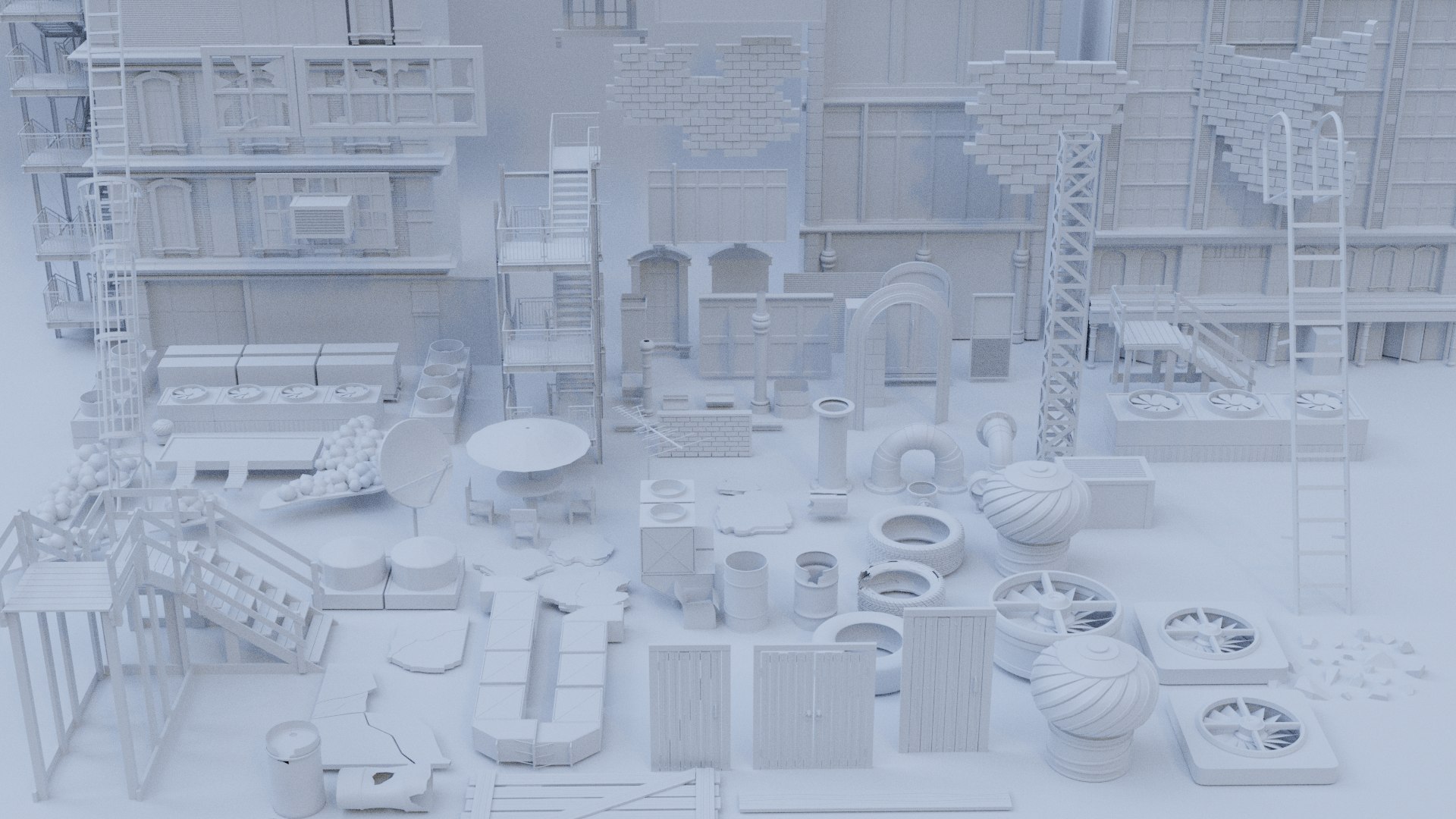 100 Roof Top And Exterior Modular Kitbash 3D - TurboSquid 2144476