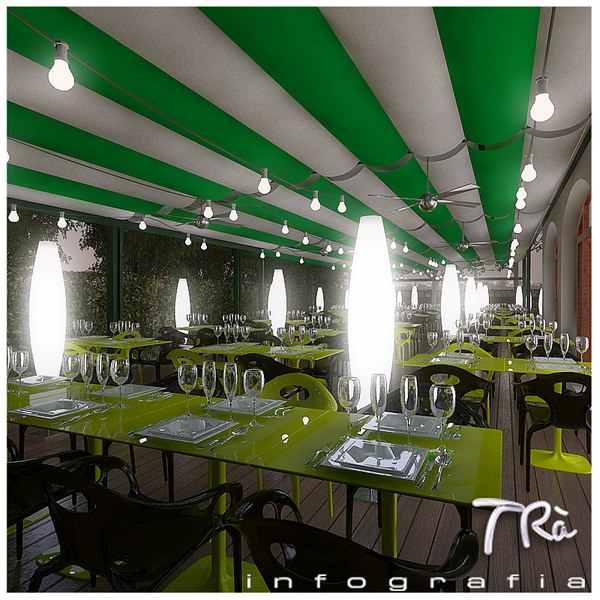 restaurant scene day night 3d model