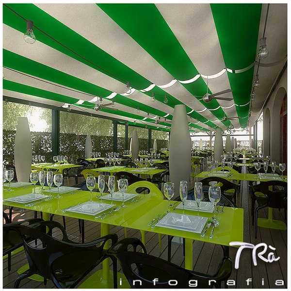 restaurant scene day night 3d model