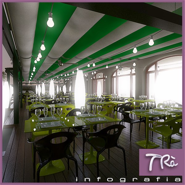 restaurant scene day night 3d model
