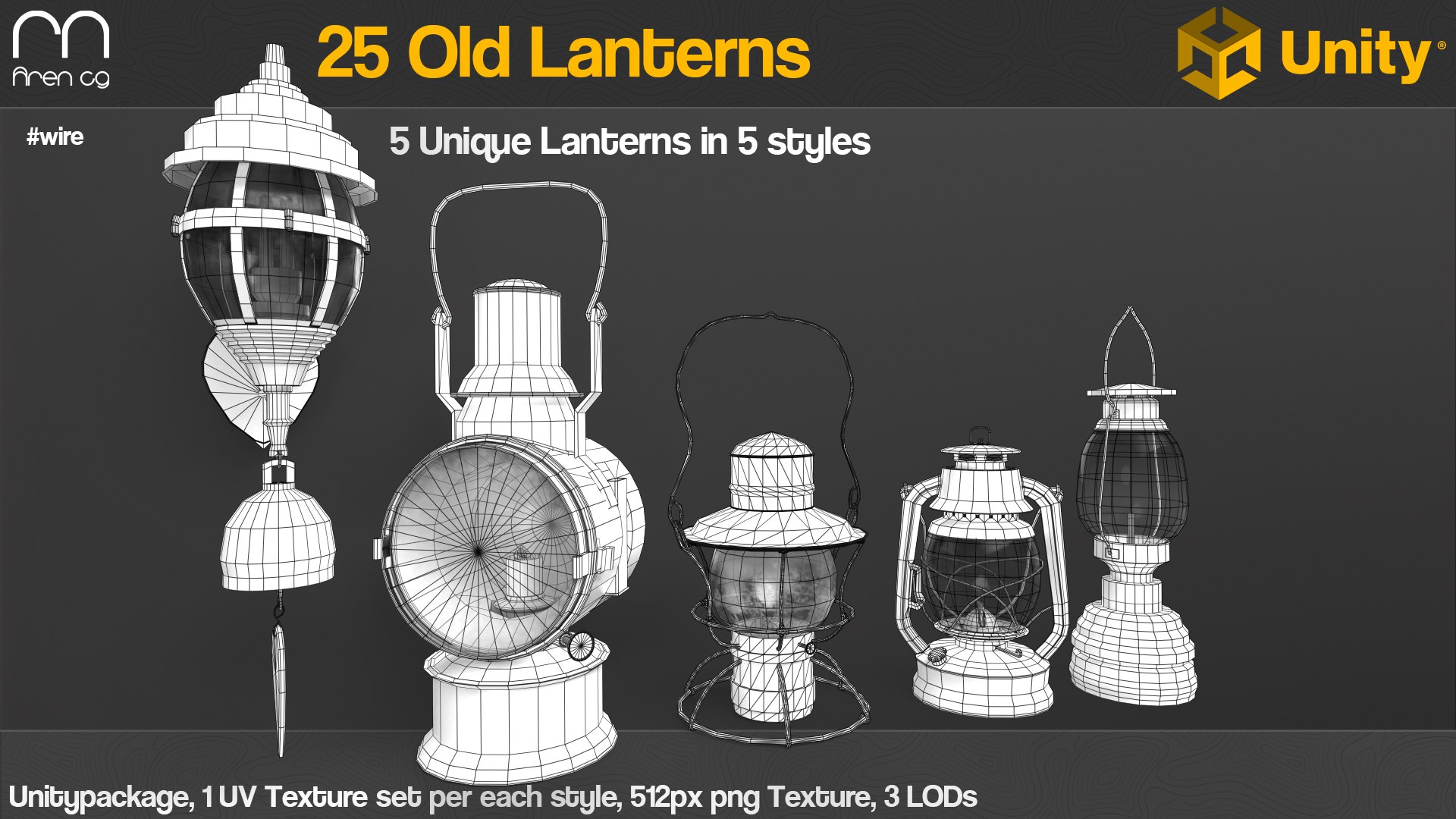 Aren -25 Old Lanterns - Unity package 3D model - TurboSquid 1872971