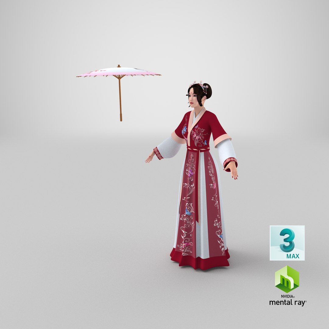3D Chinese Woman in Traditional Clothes A-pose model - TurboSquid 2022372