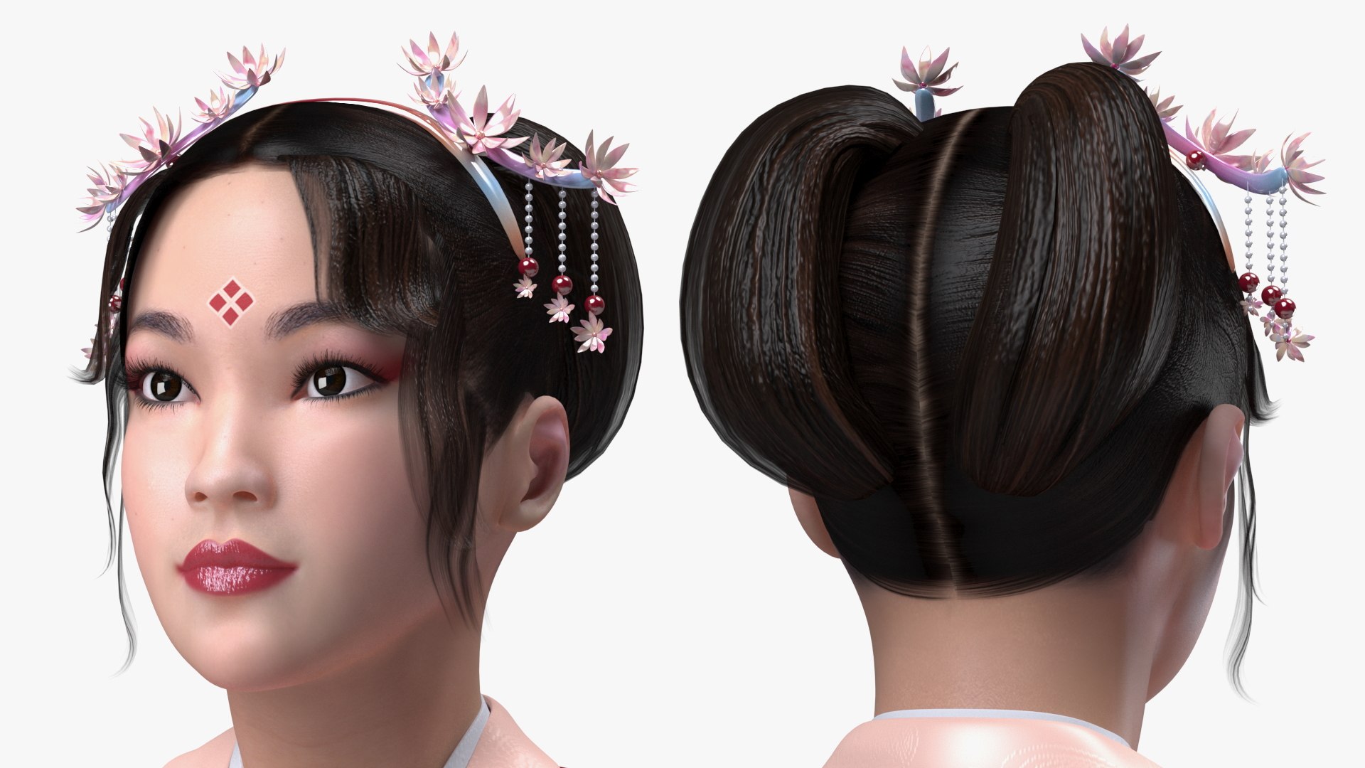 3D Chinese Woman In Traditional Clothes A-pose Model - TurboSquid 2022372