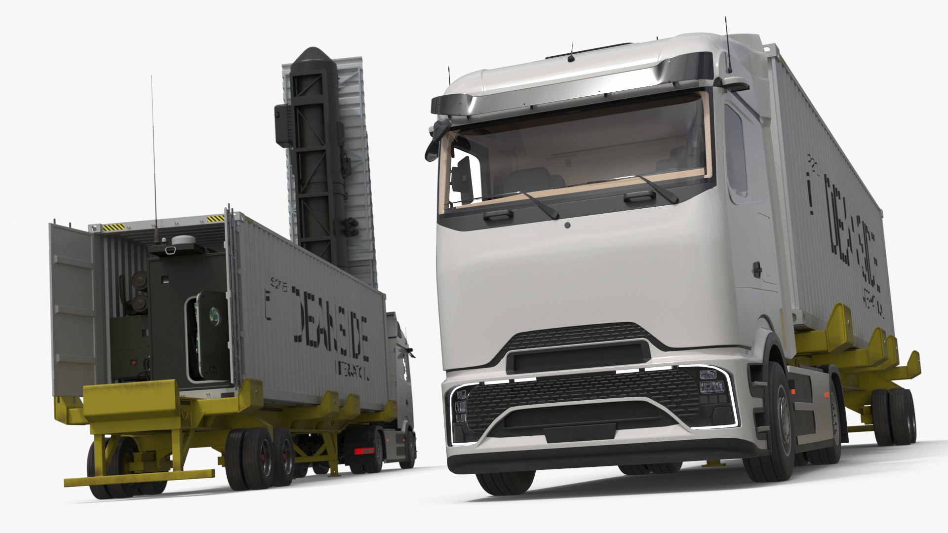 3D Ballistic Missile Container On Semi Trailer With Truck - TurboSquid 2432334
