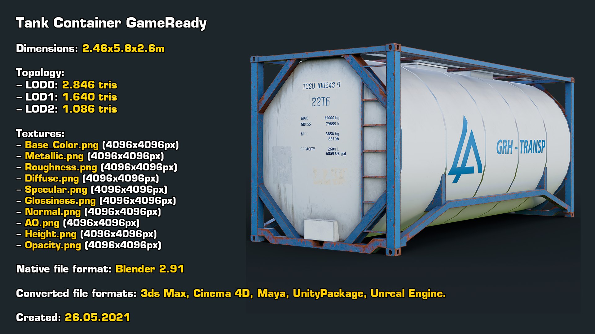 Tank Container GameReady LODs 3D - TurboSquid 1737966