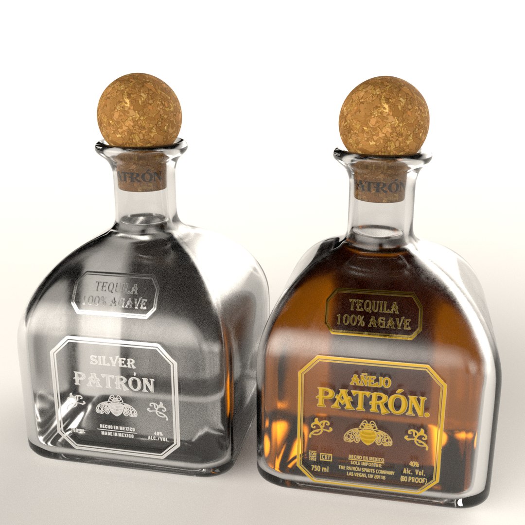 3D Patron Silver And Gold Tequila Alcohol Bottle - TurboSquid 2415442