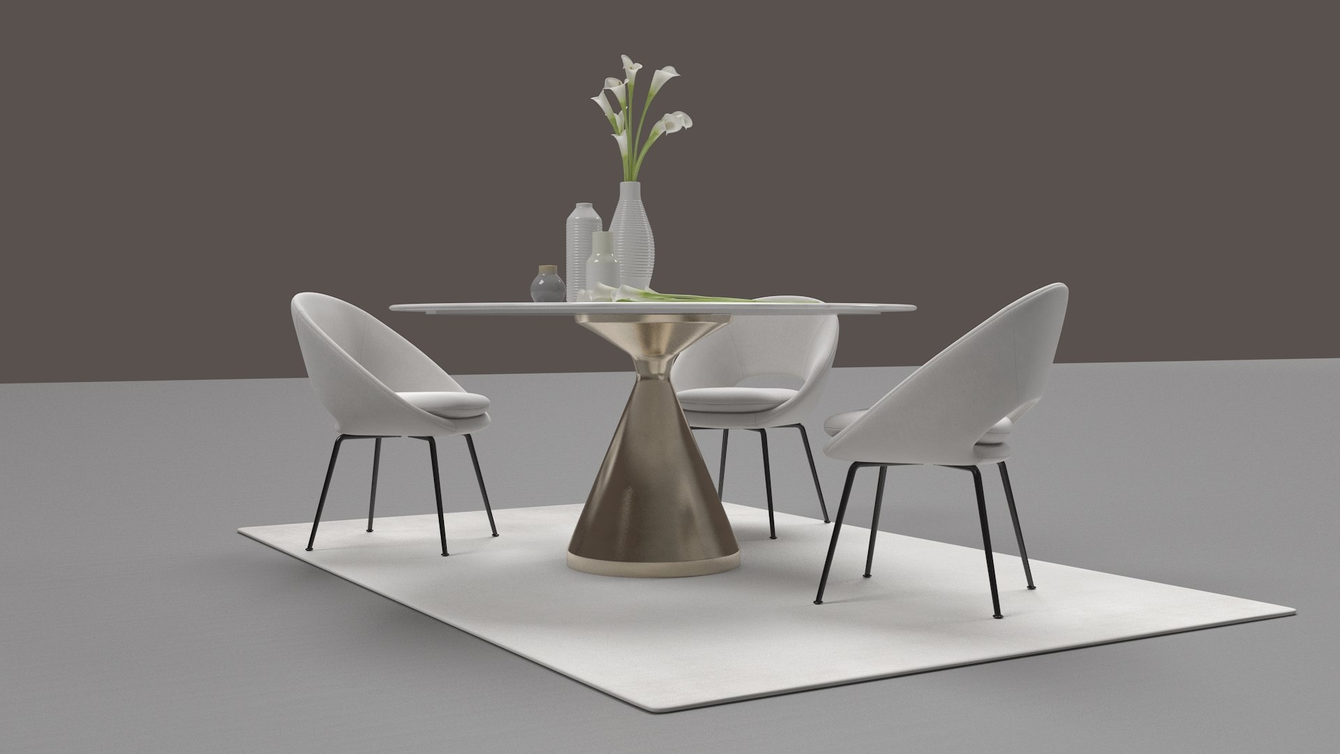 3D WEST ELM Round Dining Table Set Modern Marble And Upholstered Chairs - TurboSquid 2315500