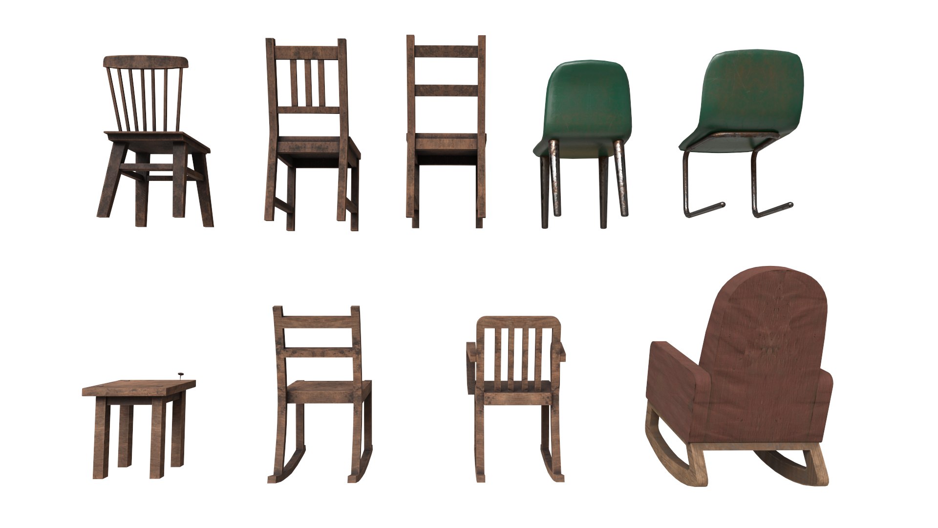 Set Of Old Chairs Model - TurboSquid 2041605