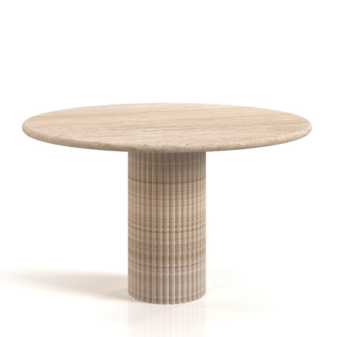 3D Cava Fluted Round Beige Travertine Dining Table - TurboSquid 2235266