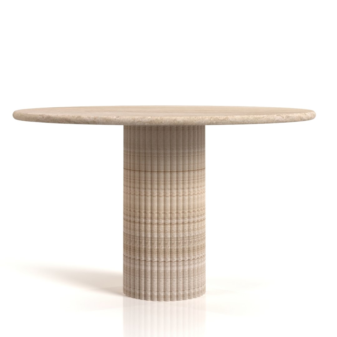 3D Cava Fluted Round Beige Travertine Dining Table - TurboSquid 2235266