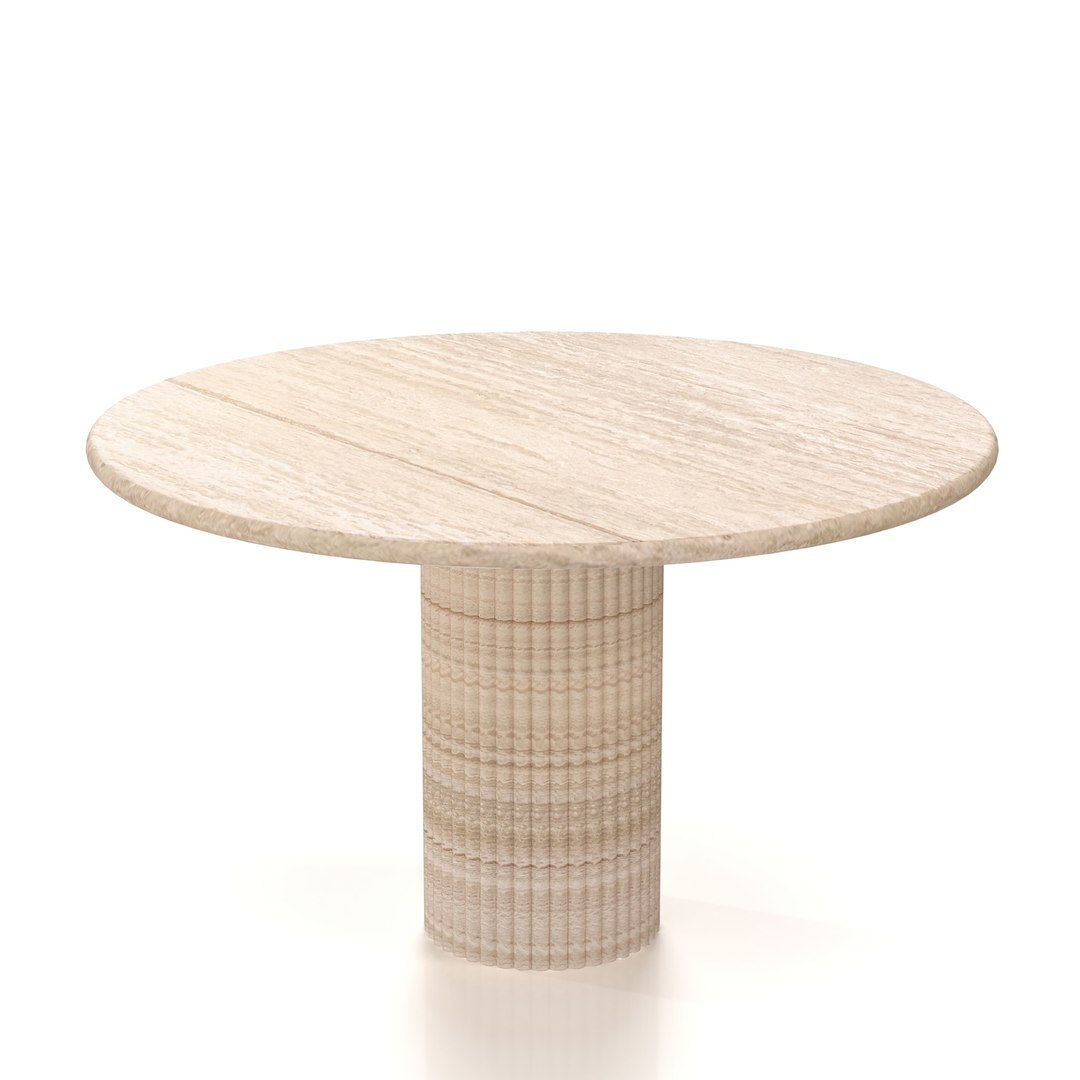 3D Cava Fluted Round Beige Travertine Dining Table - TurboSquid 2235266