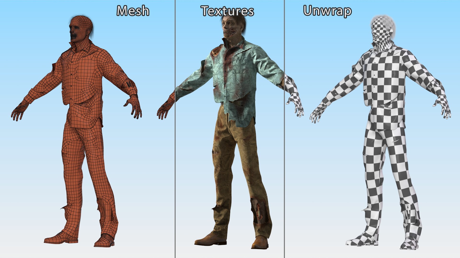 3D Zombie Male Figure Fur Rigged - TurboSquid 2381602