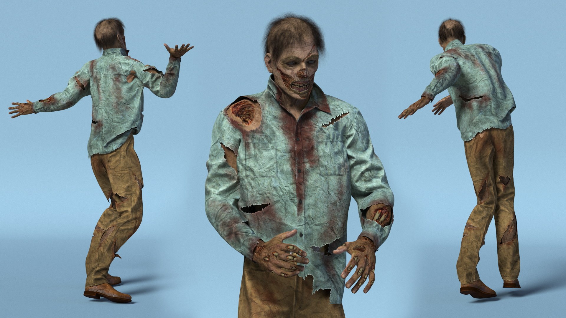 3D Zombie Male Figure Fur Rigged - TurboSquid 2381602