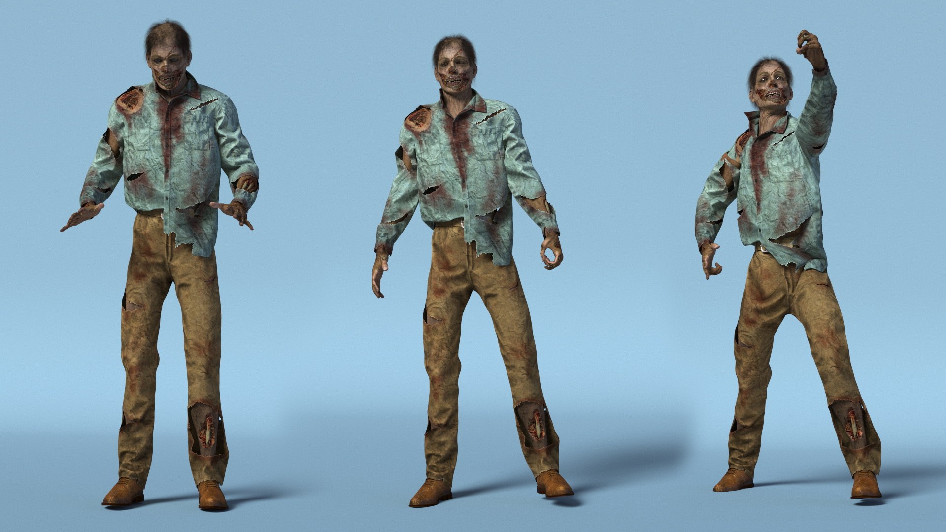 3D Zombie Male Figure Fur Rigged - TurboSquid 2381602