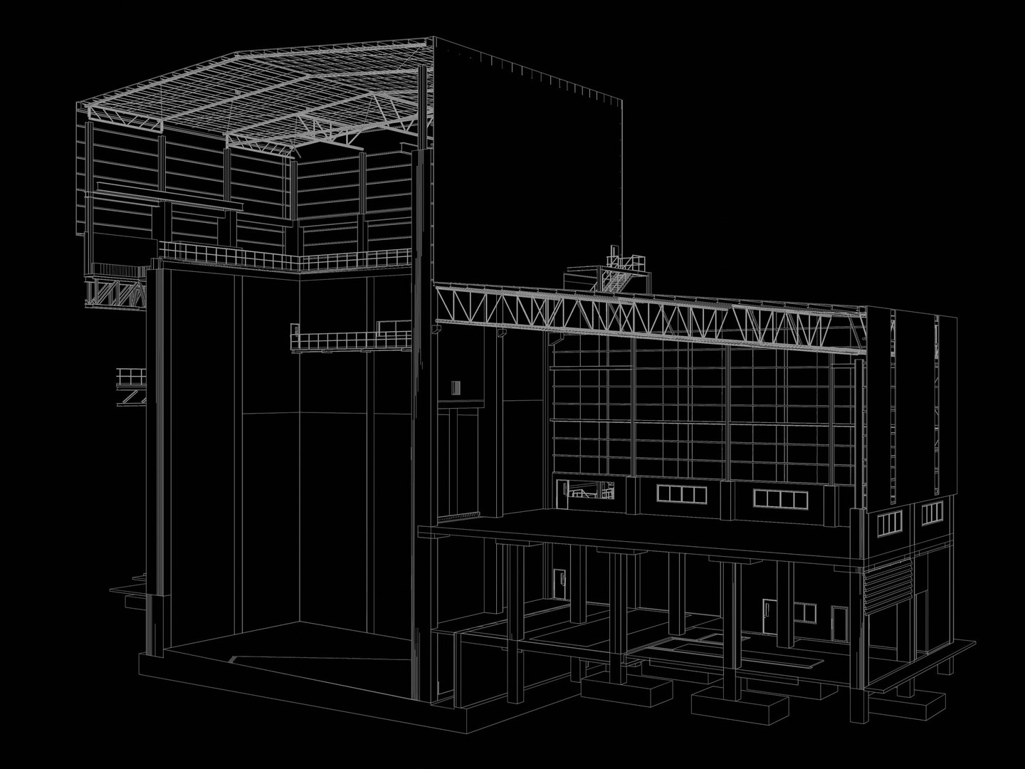 Industrial Building In Section Cut Model - TurboSquid 2389555
