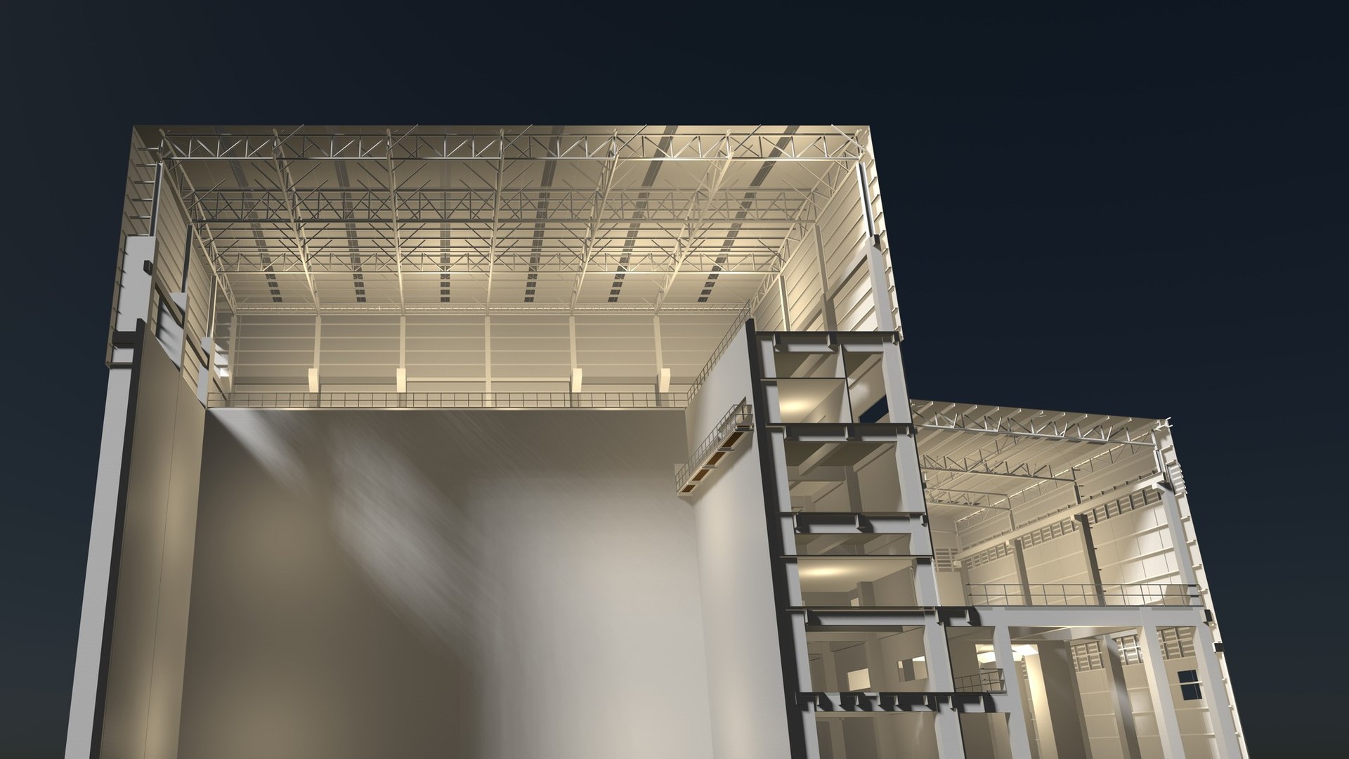 Industrial Building In Section Cut Model - TurboSquid 2389555