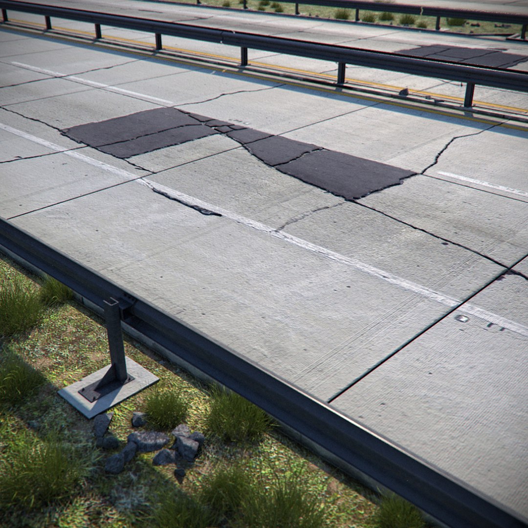 Cracked Asphalt Road 3d Model
