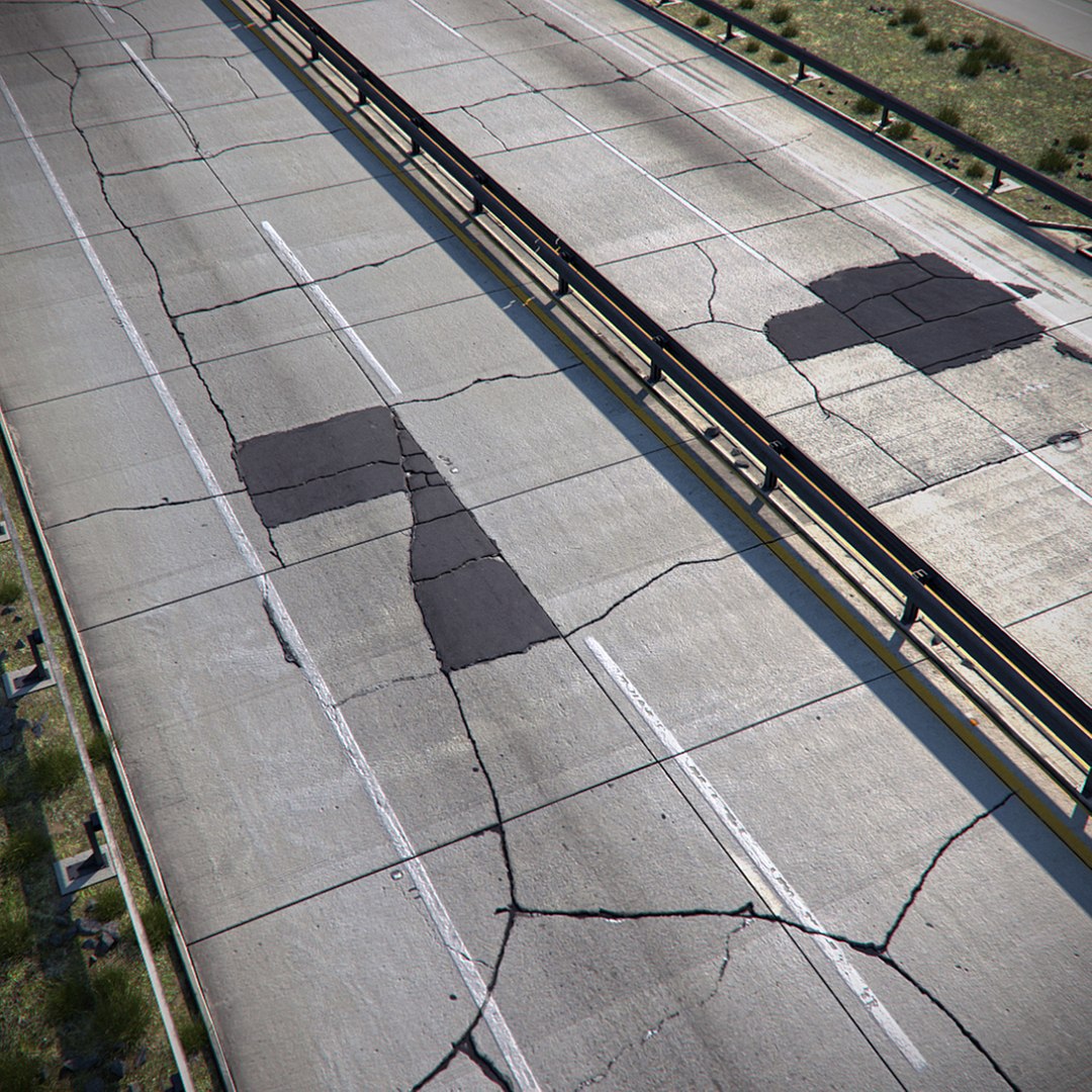 Cracked Asphalt Road 3d Model