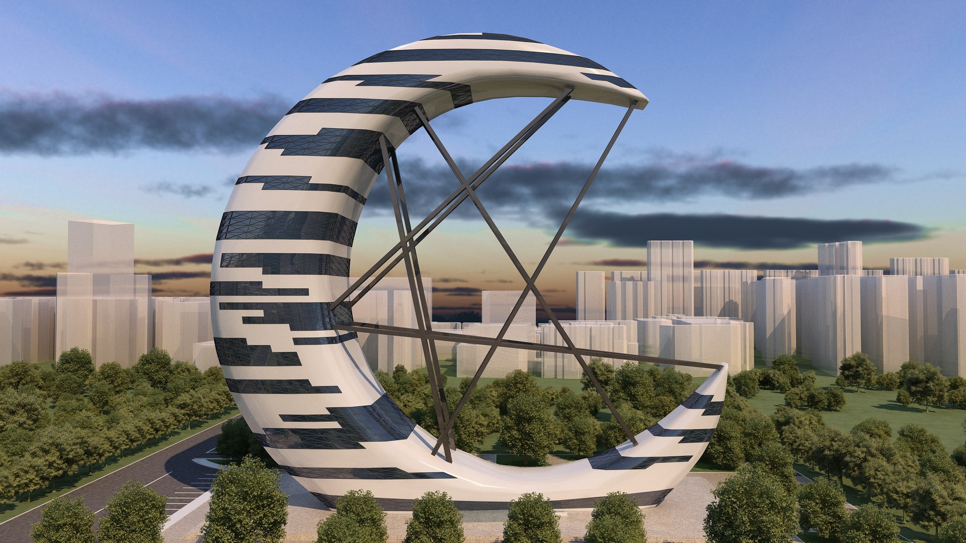 3D 0074 - Crescent Skyscraper Model - TurboSquid 2241495
