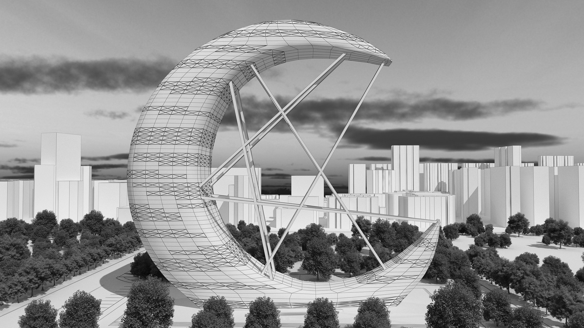 3D 0074 - Crescent Skyscraper Model - TurboSquid 2241495