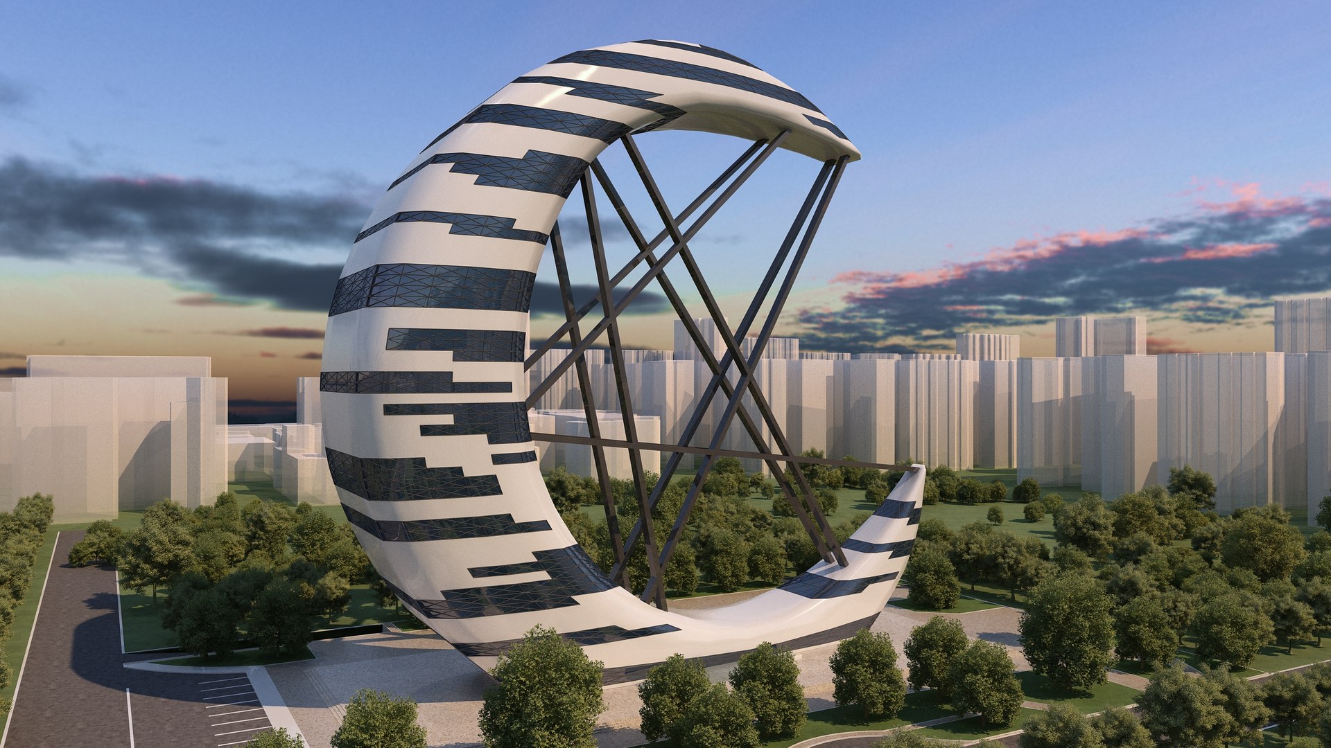 3D 0074 - Crescent Skyscraper Model - TurboSquid 2241495