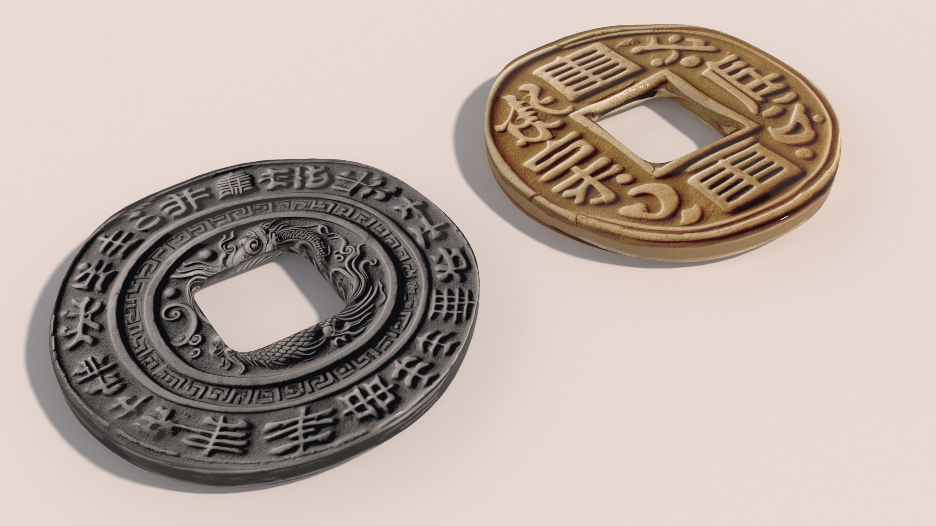 Chinese Ancient Coins Gold Silver Model - TurboSquid 2329495