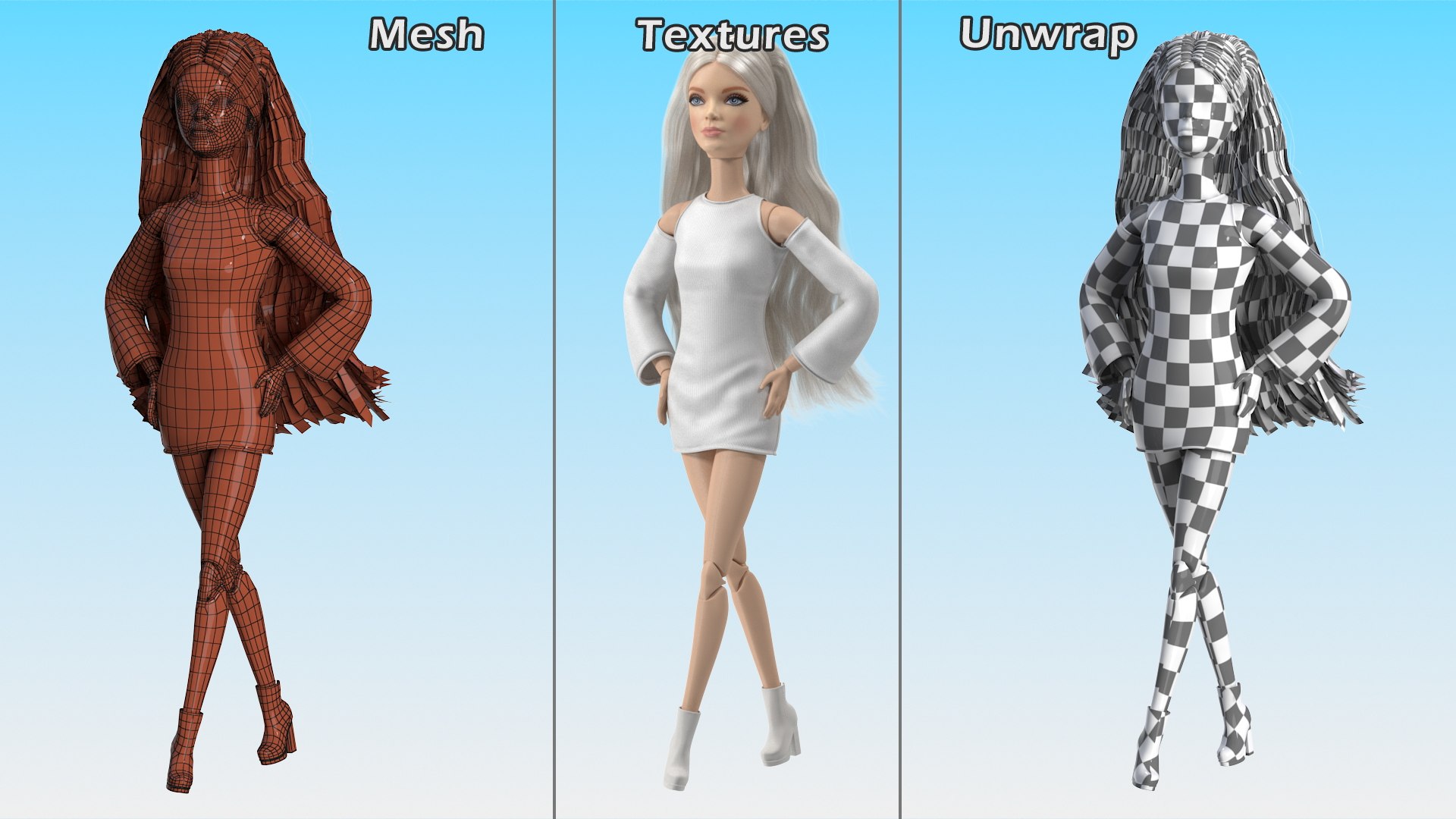 3D Barbie Doll White Dress - TurboSquid 1988183