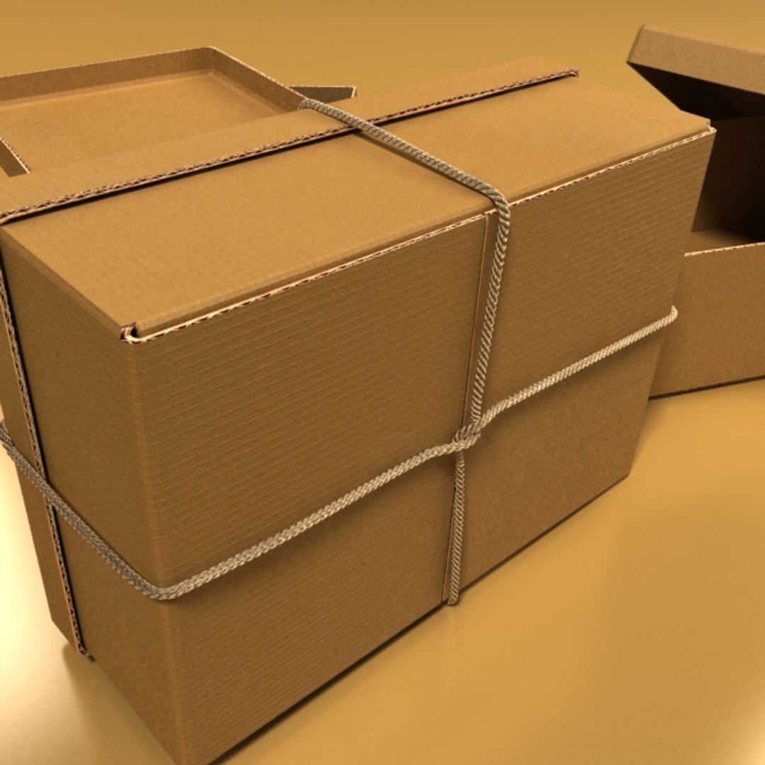 photorealistic cardboard box rope 3d max