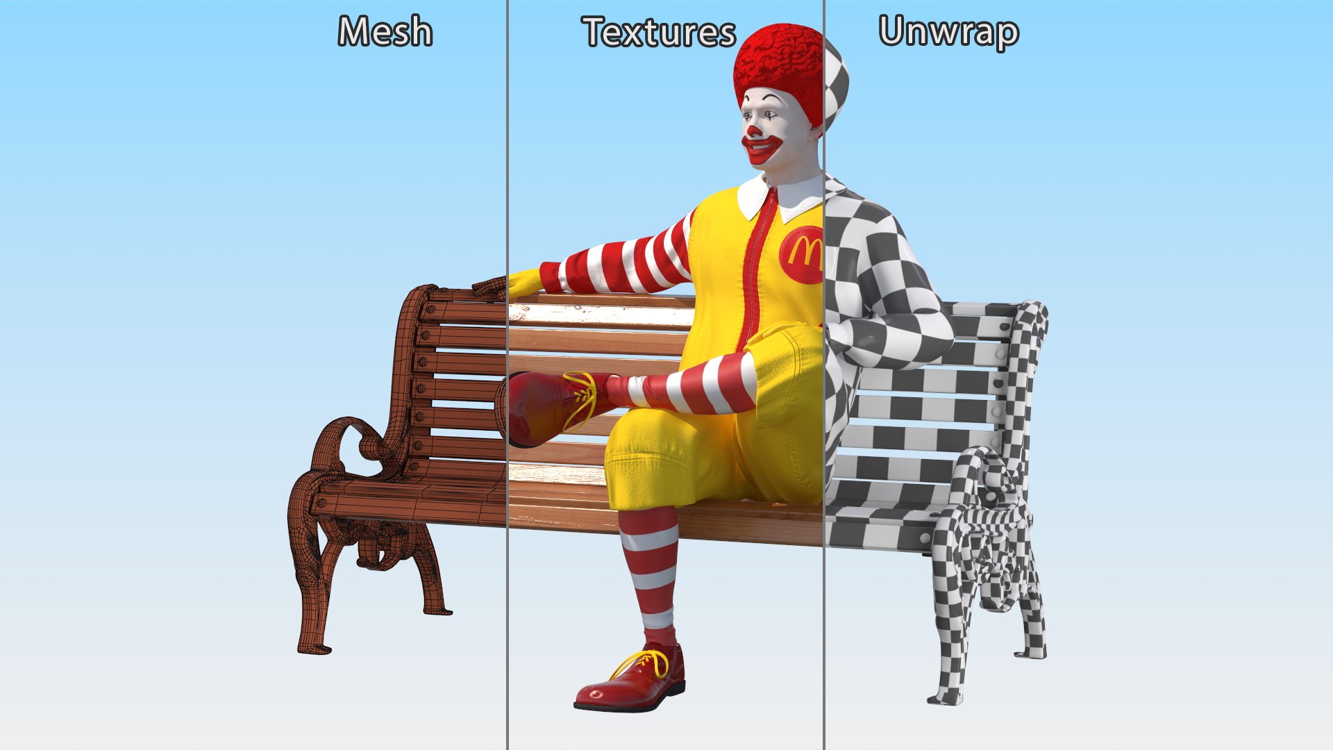 McDonalds Clown Bench Sitting Pose 3D Model - TurboSquid 2337701