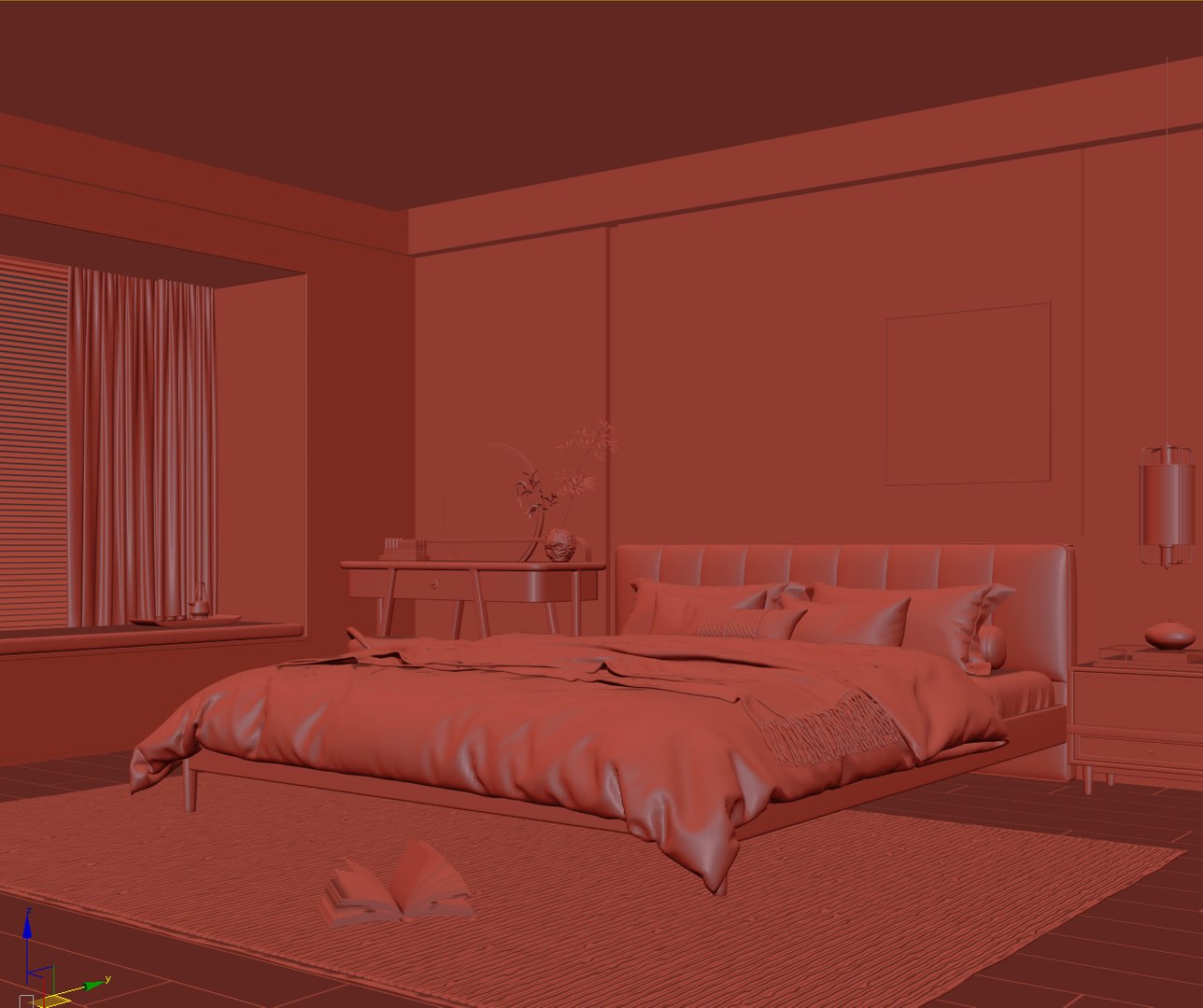 3D Wabi-Sabi Style Cozy Bedroom Interior Scene With Vanity Table Model ...