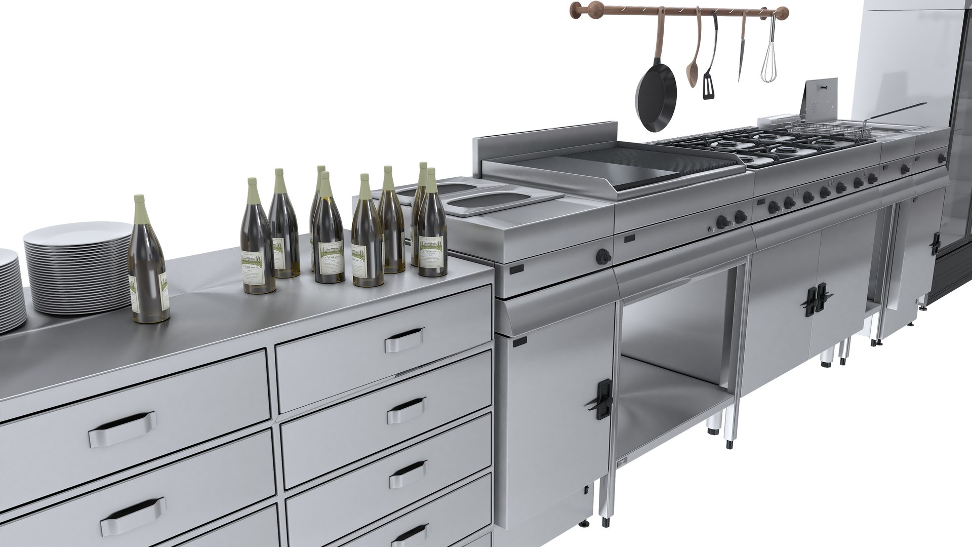 Restaurant Cafe Kitchen Equipment With Utensils 3D Model - TurboSquid ...